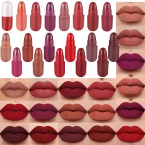 bingbrush 18pcs mini capsule makeup lipstick pills, long lasting lip stain set lápiz labial rojo women red lipsticks cute lip stick purse set labiales matte larga duracion 24