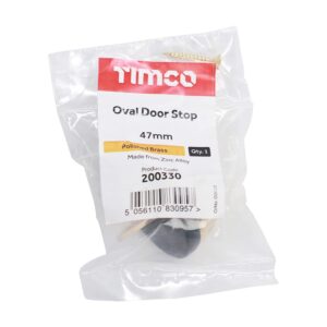 TIMCO Oval Door Stop - Polished Brass - Floor Mounted - Protective Rubber Buffer tip - 47mm