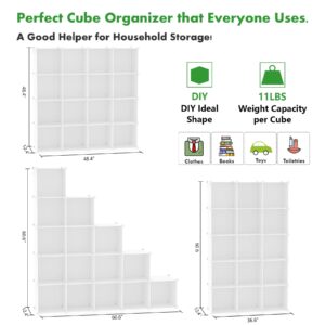 C&AHOME Cube Storage Organizer, 16-Cube Shelves Units, Closet Cabinet, DIY Plastic Modular Book Shelf, Ideal for Bedroom, Living Room, Office, 48.4" L x 12.4" W x 48.4" H Milky UPCS16M