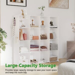 C&AHOME Cube Storage Organizer, 16-Cube Shelves Units, Closet Cabinet, DIY Plastic Modular Book Shelf, Ideal for Bedroom, Living Room, Office, 48.4" L x 12.4" W x 48.4" H Milky UPCS16M