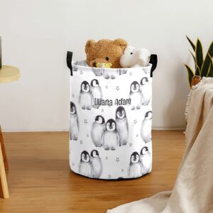 Cute Baby Penguins Star Storage Bin, Waterproof Oxford Fabric Clothes Basket Organizer for Laundry Hamper,Toy Bins,Gift Baskets, Bedroom, Clothes,Baby Nursery