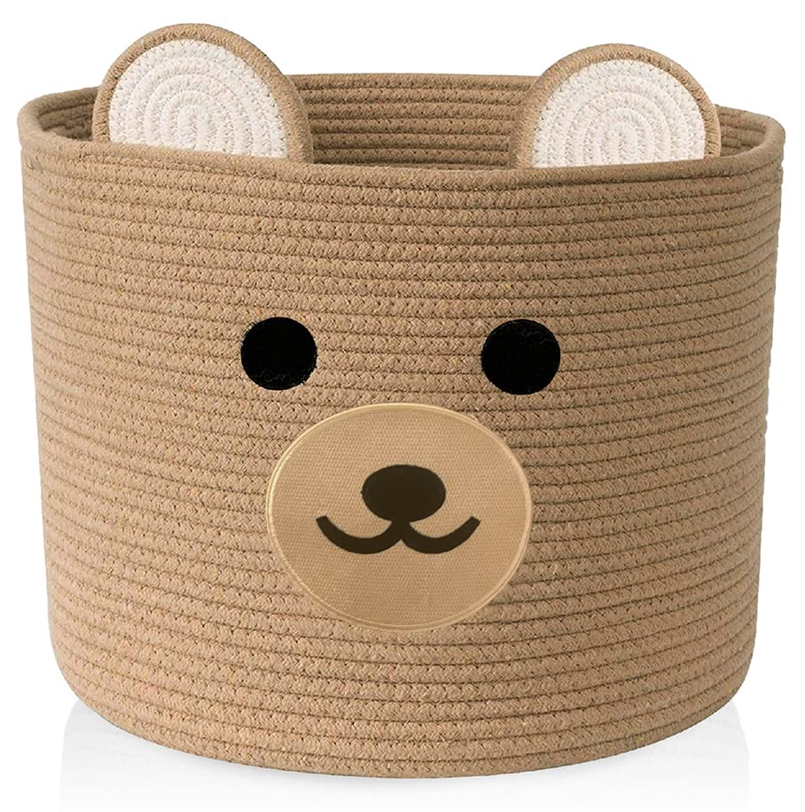 Baby laundry basket - Toy storage bear basket for kids - Nursery baby hamper with handles 15''(W) X 13''(H) (Light Brown)