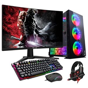 hajaan breeze pro gaming desktop tower pc with 27 inch gaming monitor - amd ryzen 5 3600 6-core processor 3.60ghz, 16gb ddr4 ram, 512gb ssd, geforce gtx 1650 4gb - windows 11 pro