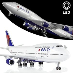 lose fun park 1:130 scale large airplane model delta boeing 747 plane models diecast airplanes with led light for collection or gift