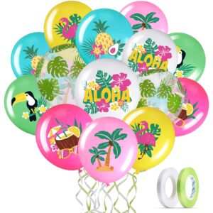 50 pcs hawaiian party balloon decorations, aloha tropical luau party latex balloons for hawaiian luau party summer beach birthday tiki bar party wedding supplies (happy summer)