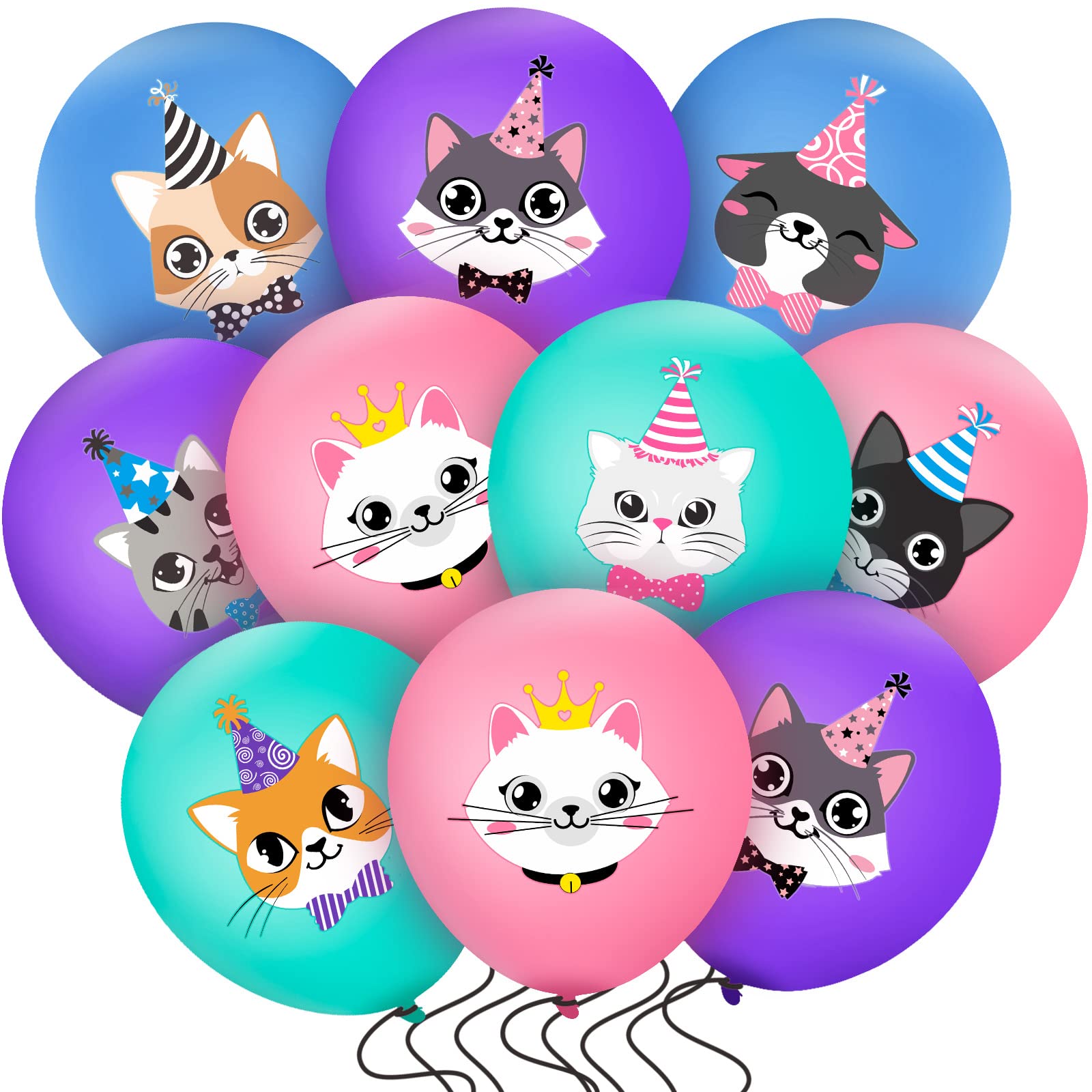 40 Pcs Cat Birthday Party Latex Balloons, Cute Cartoon Kitten Print Balloons Cat Party Decorations Animal Pet Birthday Party Supplies for Birthday Party Favors Decor, Blue Pink Purple and Green