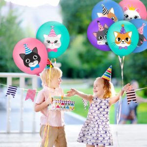 40 Pcs Cat Birthday Party Latex Balloons, Cute Cartoon Kitten Print Balloons Cat Party Decorations Animal Pet Birthday Party Supplies for Birthday Party Favors Decor, Blue Pink Purple and Green