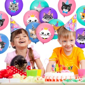 40 Pcs Cat Birthday Party Latex Balloons, Cute Cartoon Kitten Print Balloons Cat Party Decorations Animal Pet Birthday Party Supplies for Birthday Party Favors Decor, Blue Pink Purple and Green