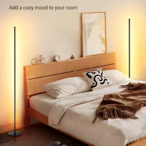 DEWENWILS LED Corner Floor Lamp, 57.5" Minimalist Dimmable Light, Standing Tall Lamp for Living Room, Bedroom, Office, 3000K Warm White Light (Black)