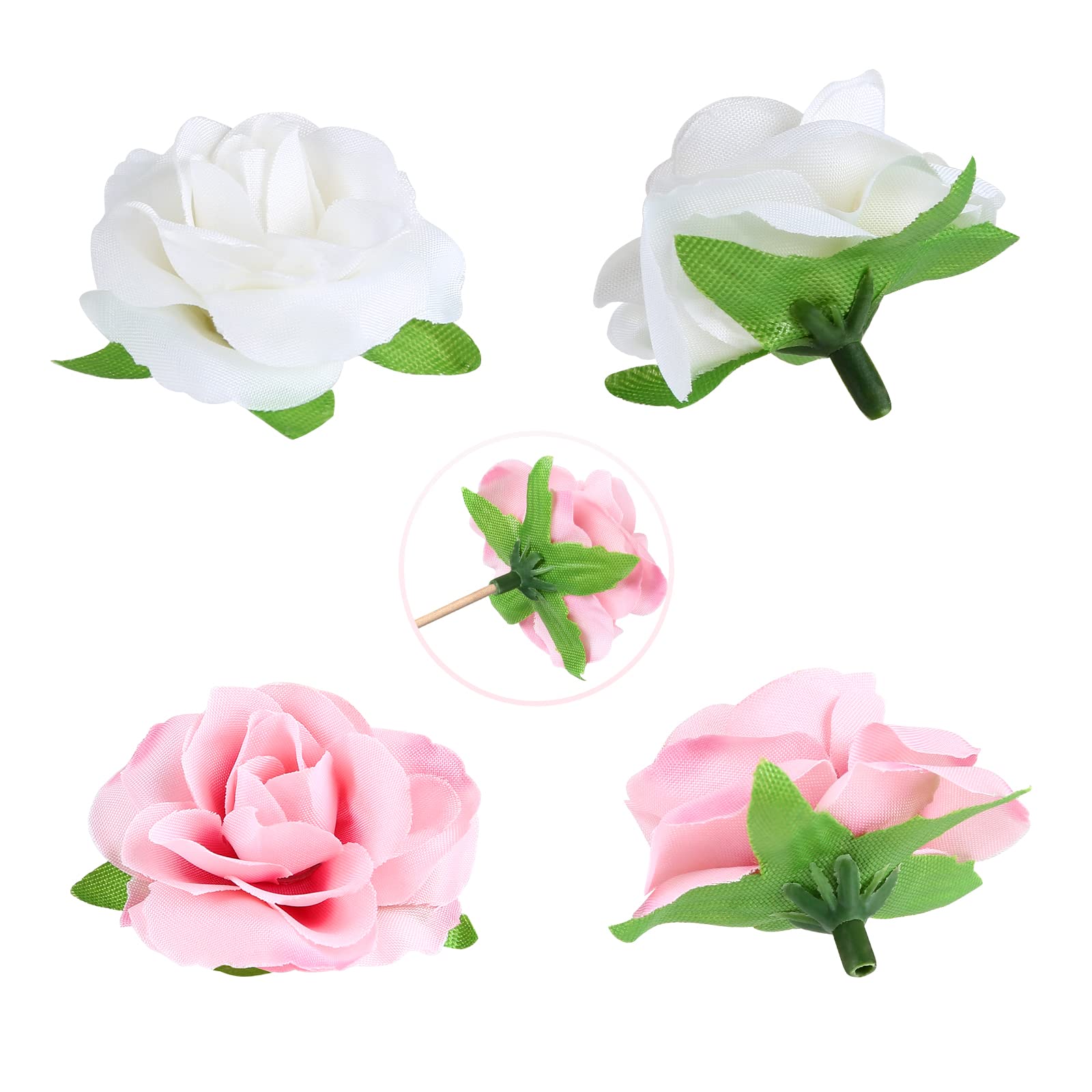 Yinsun 50pcs Mini Rose Artificial Flower Heads, 1.6” Real Looking Silk Rose for DIY Wedding Bouquets Bridal Shower Baby Shower Party Decoration (White and Pink)