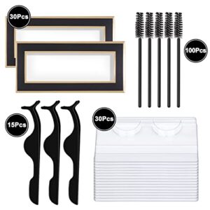 175 Pieces Lash Packaging Wholesale, Include 30 Empty Eyelashes Packaging Box, 30 False Lash Trays, 15 Eyelash Tweezers and 100 Eyelash Brush Mascara Wands Disposable (Black)