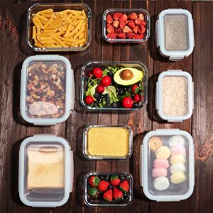 Yenwily Glass Food Storage Container with Lids, 10 sets Container big+small size, Microwave Dishwasher Refrigeration safety,Airtight, BPA Free, Meal Prep Containers for Kitchen, Home Use