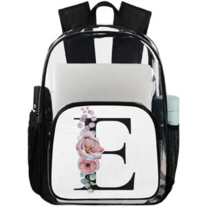 heavy duty clear backpack stadium approved, alphabet monogram floral e letter pvc transparent backpack see through large bookbag for work school travel college