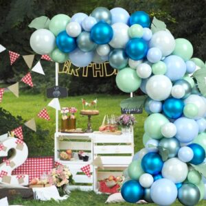 Balloon Garland Kit Green Blue White Balloons Ocean Balloon Arch Kit Under the Sea Party Decorations for Kids Baby Shower Birthday Shark Whale Theme Party