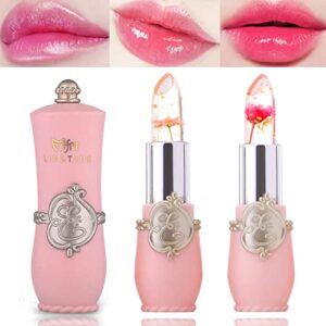 2 pack crystal flower jelly lipstick,magic color changing, ph clear temperature lip gloss/balm,long lasting nourishing moisturizing lip stick (set a)