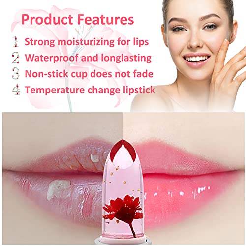 2 Pack Crystal Flower Jelly Lipstick,Magic Color Changing, PH Clear Temperature Lip Gloss/Balm,Long Lasting Nourishing Moisturizing Lip Stick (Set A)