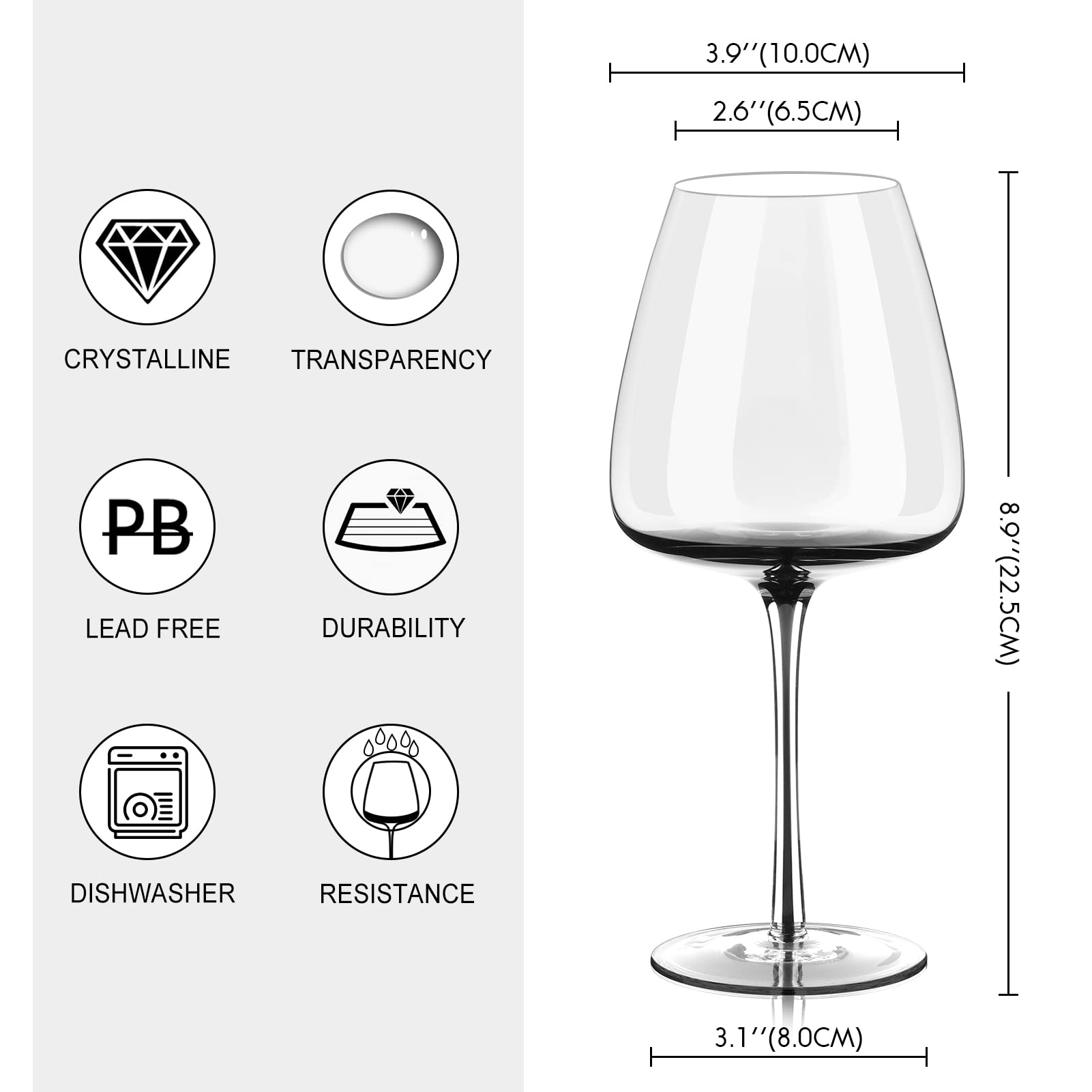 L＆J Home Red Wine Glasses Set of 4 - Hand-Blown Primary Colored Sandwich Burgundy Glasses with Smoke Hue Design - Premium Crystal Clear Wine Glasses - 21 Ounce