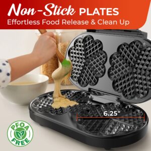 Mueller Double Heart Waffle Maker, Makes 10 Mini Hearts or 2 Large Waffles, 1200W Premium Performance, Double, Non-Stick Cooking Plates with Rapid Even Heating