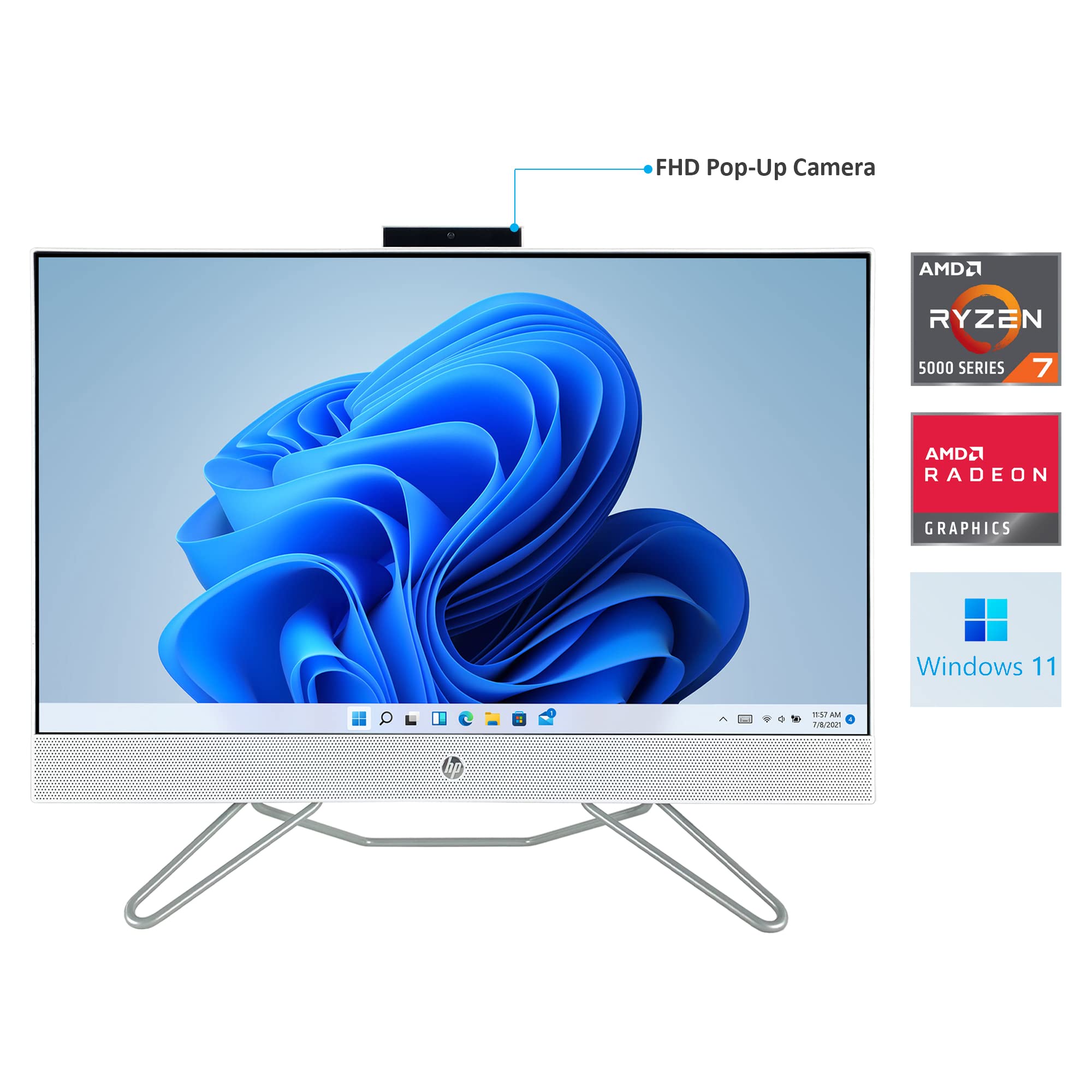 HP 27" Full HD Touchscreen All-in-One Desktop Computer - AMD Ryzen 7 5700U 8-Core up to 4.30 GHz Processor, 32GB DDR4 RAM, 1TB NVMe SSD + 2TB HDD, AMD Radeon Graphics, Windows 11 Pro