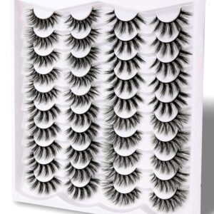 kisslily 20 pairs 3d false eyelashes pack 4 styles mixed natural look wispy lashes 18mm long fluffy curled faux mink lashes wholesale(20 pairs 4 styles)