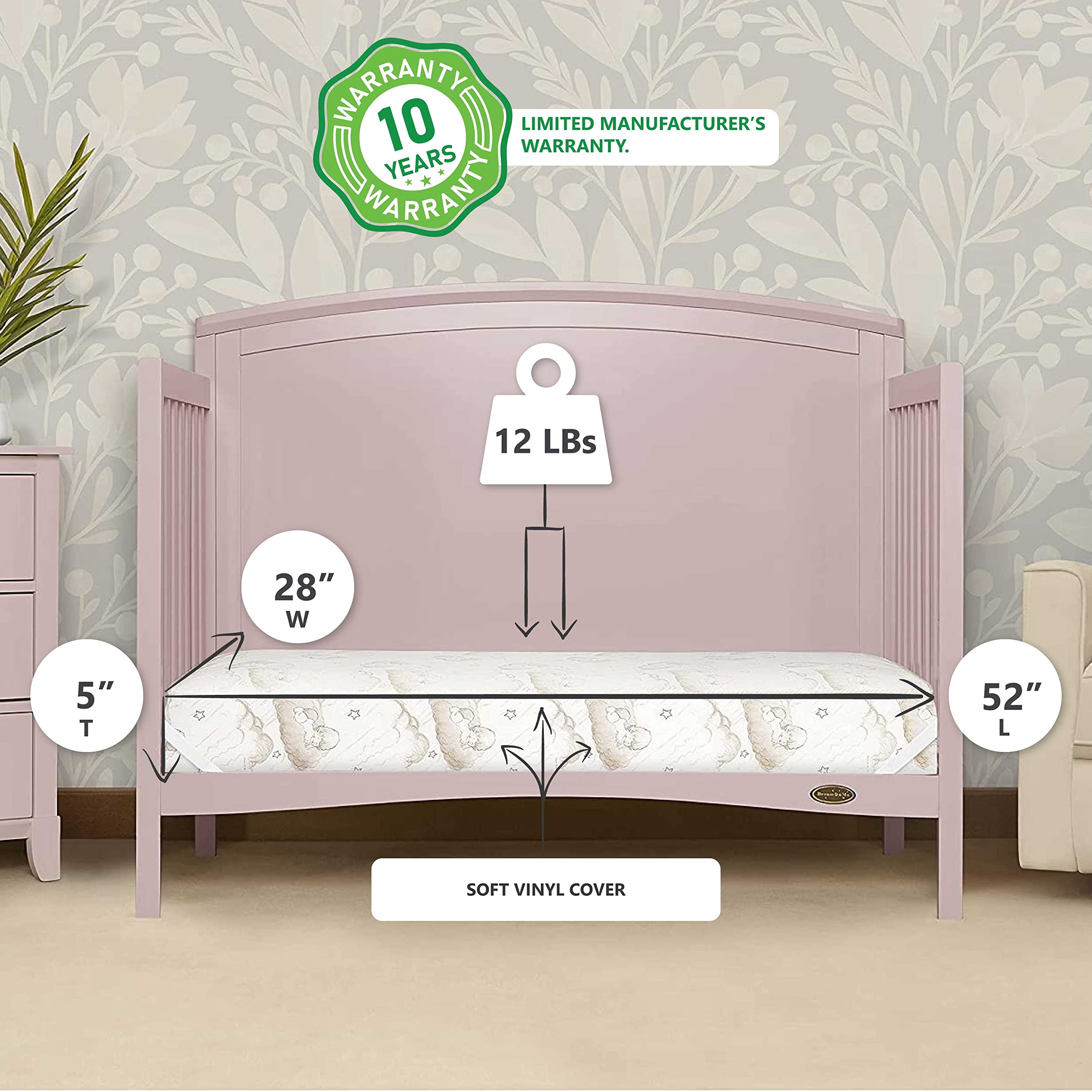 Dream On Me Classic Design Steel Grey Toddler Bed with Twilight Greenguard Gold Certified Spring Mattress