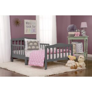 Dream On Me Classic Design Steel Grey Toddler Bed with Twilight Greenguard Gold Certified Spring Mattress