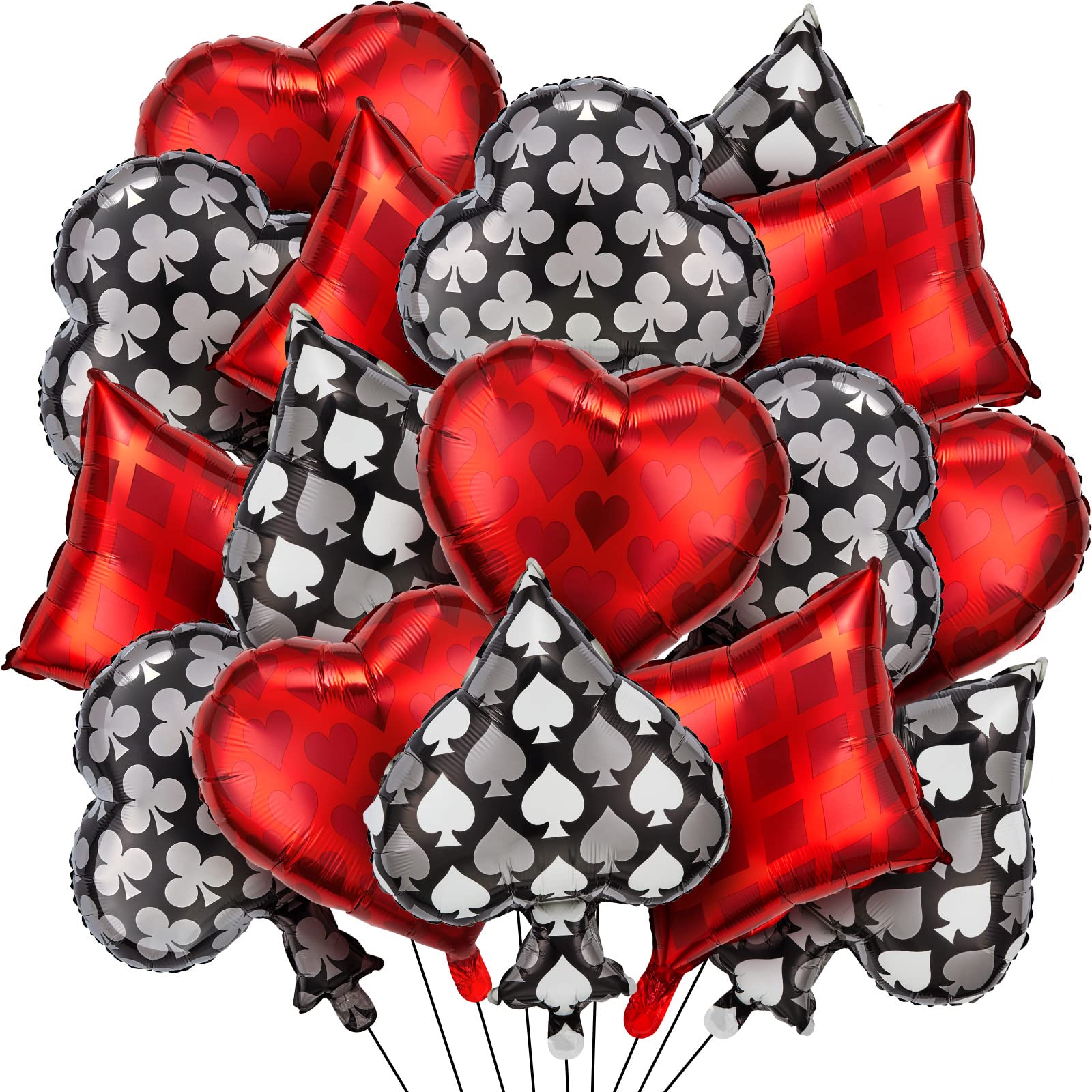 Lewtemi 16 Pcs Casino Balloon Party Decoration Casino Theme Party Playing Cards Balloons Spades Heart Shaped Casino Foil Balloons for Las Vegas Party, Poker Events, Casino Night Birthday