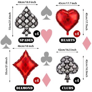 Lewtemi 16 Pcs Casino Balloon Party Decoration Casino Theme Party Playing Cards Balloons Spades Heart Shaped Casino Foil Balloons for Las Vegas Party, Poker Events, Casino Night Birthday