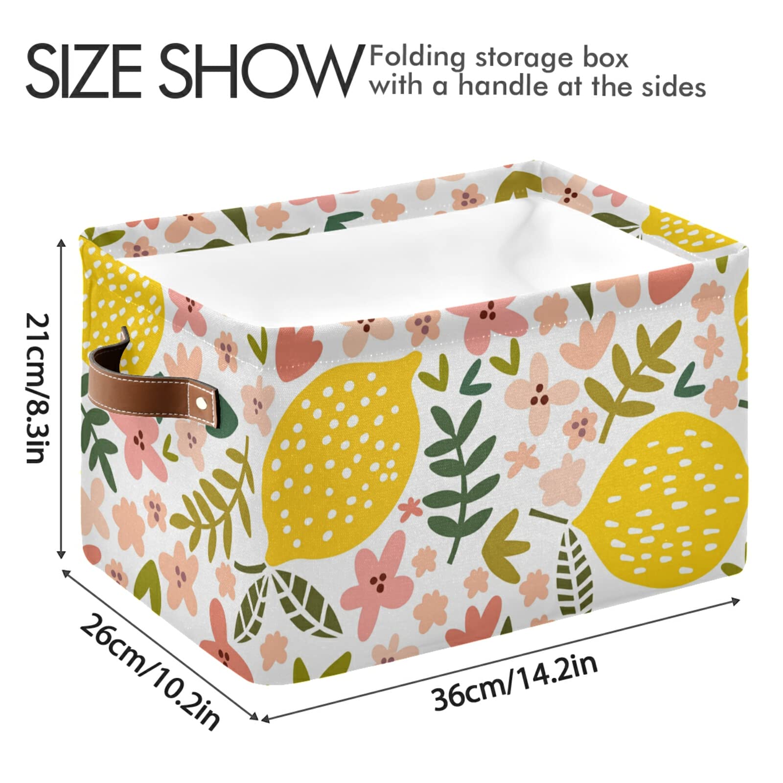 susiyo Lemon Pink Flower Storage Bins 2 Pack, 14 x 10 inch Canvas Storage Basket for Shelves Closet Organizing