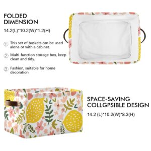 susiyo Lemon Pink Flower Storage Bins 2 Pack, 14 x 10 inch Canvas Storage Basket for Shelves Closet Organizing