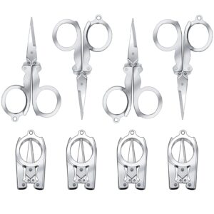 8 Pcs Stainless Steel Small Scissors Folding Scissors, Pocket Portable Foldable Travel Scissors Tiny Mini Craft Cutter for Home Travel, Silver