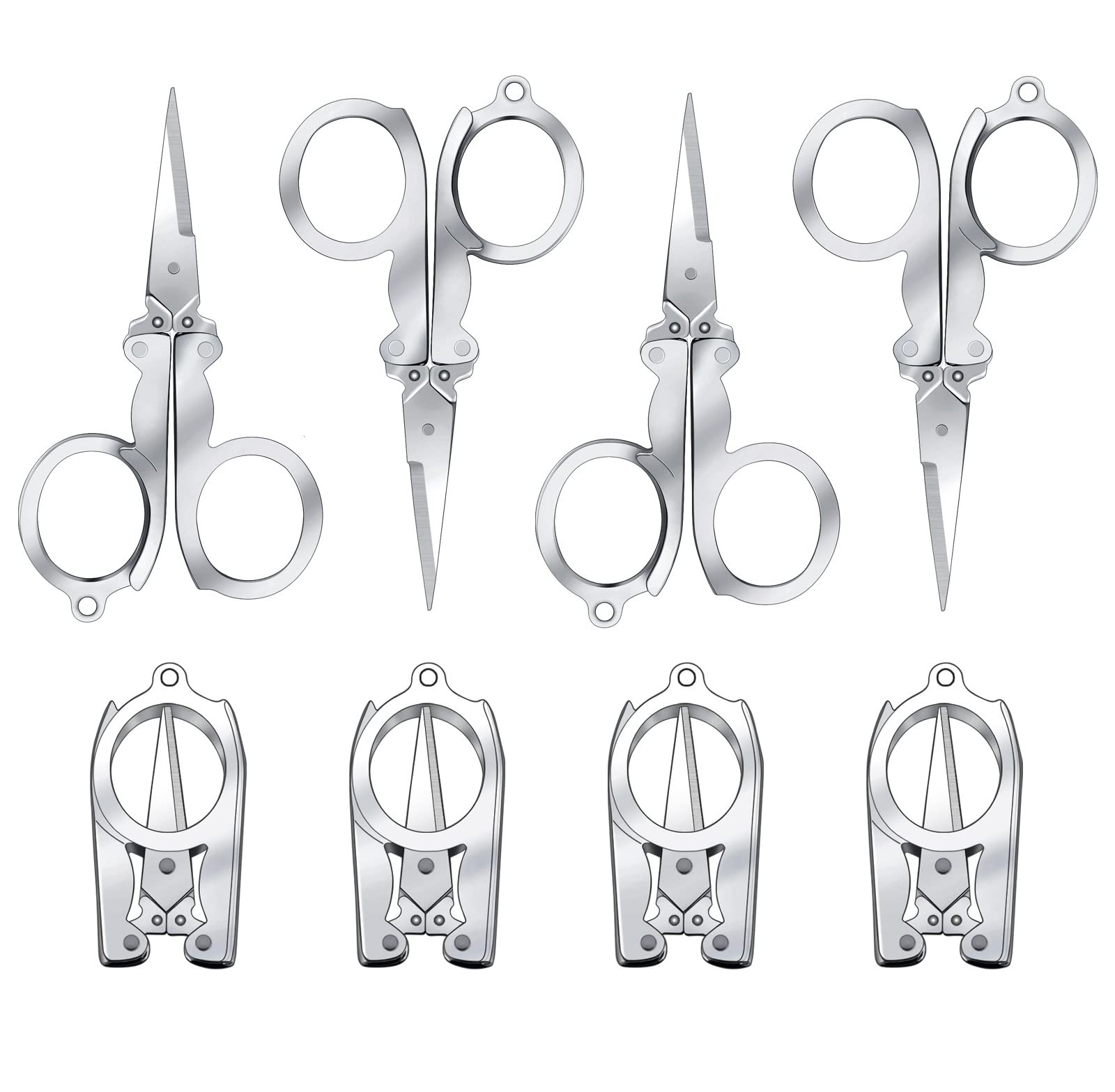 8 Pcs Stainless Steel Small Scissors Folding Scissors, Pocket Portable Foldable Travel Scissors Tiny Mini Craft Cutter for Home Travel, Silver