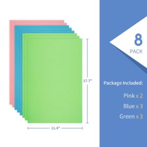 Elyum 12 Pcs Refrigerator Liners, Washable EVA Refrigerator Mats Fridge Shelf Liners Cuttable Fridge Mats for Drawer Table Shelves (3 Blue 3 Green 3 Pink 3 Transparent, 17.7 x 11.4 Inch)