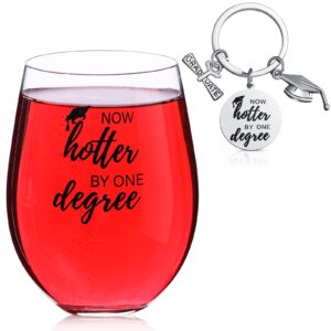 2024 Graduation Wine Glass Gift Set, Including Now Hotter by One Degree 15 oz Stemless Wine Glass and Funny Graduation Keychain Congratulation Gift for Him College High School Graduates Masters Her