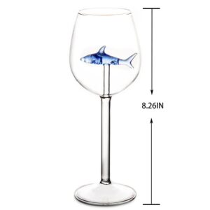 Wine Glasses with Shark Inside, 2 PCS Blue Unique Wine Glasses for Shark Lover Wedding Gifts