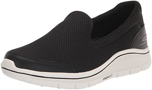 Skechers Women's Arch Walk Relaxed Fit Slip On Golf Shoe Sneaker, Black/White, 8.5