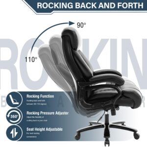 TERAO Big & Tall 400lb Office Chair - Adjustable Lumbar Support, Heavy Duty Metal Base and Tilt Angle Large High Back Bonded Leather Ergonomic Executive Desk Computer Swivel Chair, Black