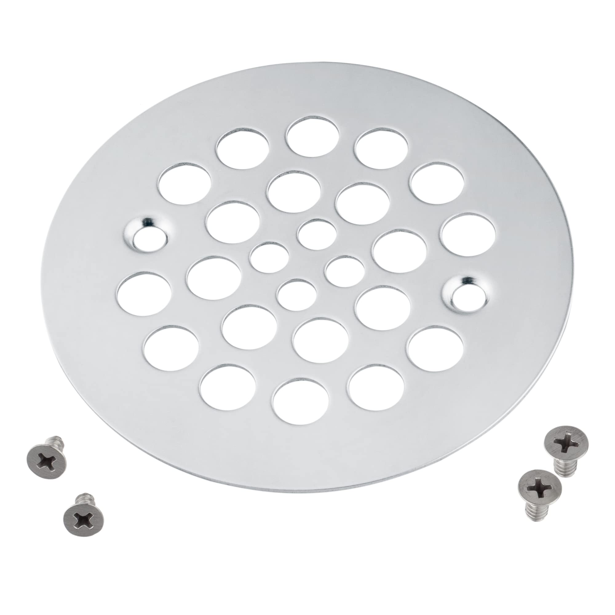 Artiwell 4-1/4“ Shower Strainer Drain Trim Set, Screw-in Shower Strainer Drain Cover, Plastic-Oddities Style Replacement Strainer Grid,Machine & Self-Tapping Screws Included (Chrome Plated)