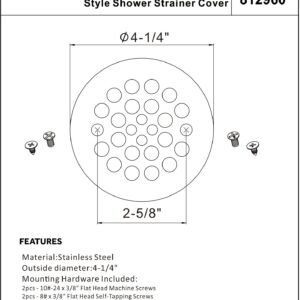 Artiwell 4-1/4“ Shower Strainer Drain Trim Set, Screw-in Shower Strainer Drain Cover, Plastic-Oddities Style Replacement Strainer Grid,Machine & Self-Tapping Screws Included (Chrome Plated)