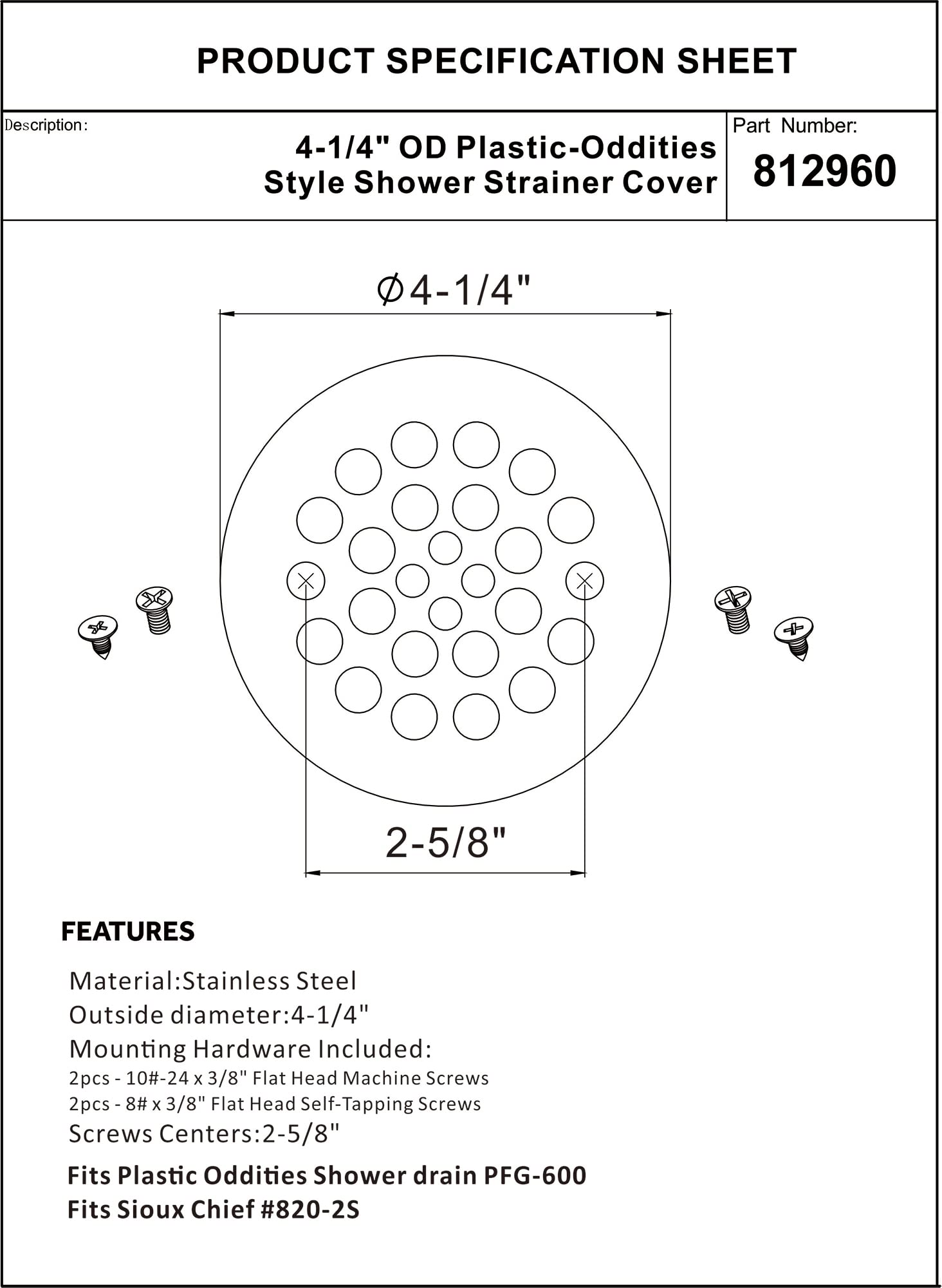 Artiwell 4-1/4“ Shower Strainer Drain Trim Set, Screw-in Shower Strainer Drain Cover, Plastic-Oddities Style Replacement Strainer Grid,Machine & Self-Tapping Screws Included (Chrome Plated)