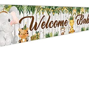 CHXSM 9.8 x 1.6 ft Welcome Baby Jungle Safari Yard Banner Shower Party Decoration Wild Animal Sign Backdrop Supplies