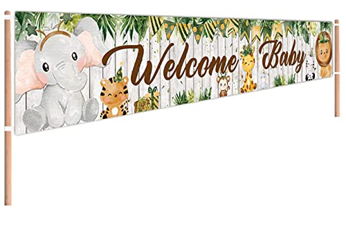 CHXSM 9.8 x 1.6 ft Welcome Baby Jungle Safari Yard Banner Shower Party Decoration Wild Animal Sign Backdrop Supplies