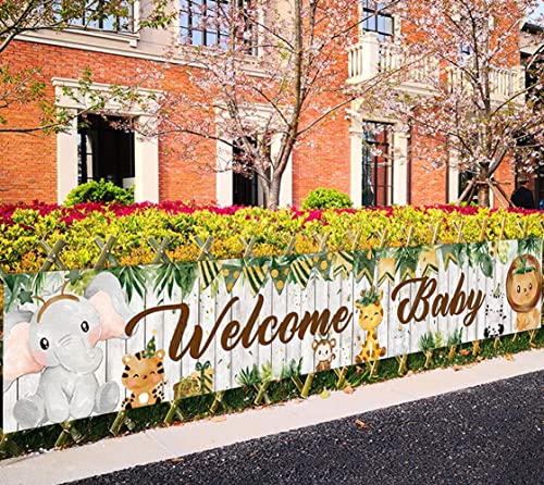 CHXSM 9.8 x 1.6 ft Welcome Baby Jungle Safari Yard Banner Shower Party Decoration Wild Animal Sign Backdrop Supplies