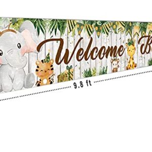 CHXSM 9.8 x 1.6 ft Welcome Baby Jungle Safari Yard Banner Shower Party Decoration Wild Animal Sign Backdrop Supplies