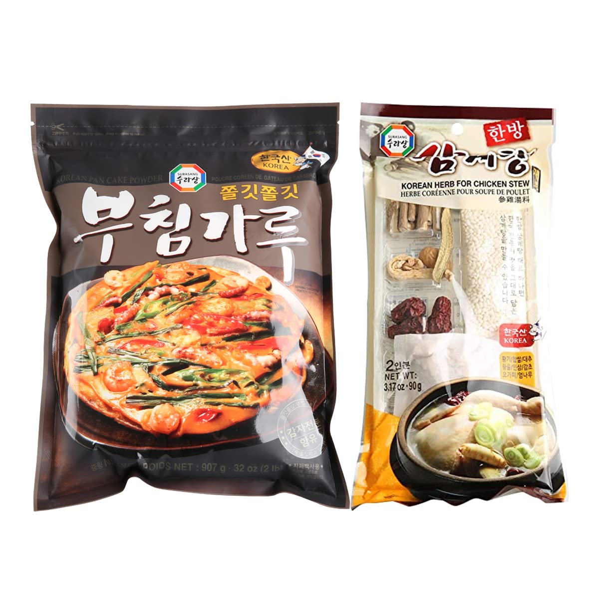 Surasang Samgyetang Herb kit for Chicken Soup and Buchimgaru (Korean Pancake Mix)