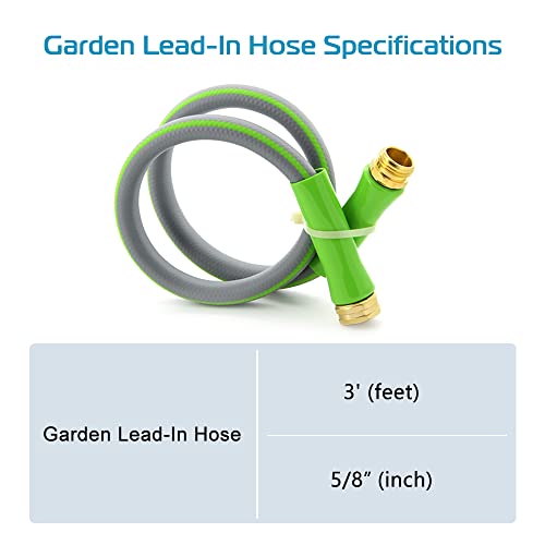 Garden Lead-in Water Hose 5/8" Inch x 3' Foot Heavy Duty Flexible Water Hose, Garden hose Extender/Hose Reel Connector Max Pressure 150 PSI/10 BAR with 3/4" GHT Fittings