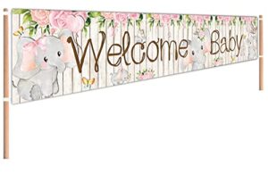 chxsm 9.8 x 1.6 ft pink elephant welcome baby yard sign banner girl shower party supplies decorations backdrop background