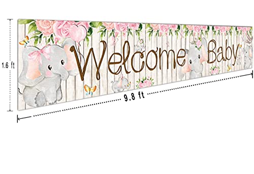 CHXSM 9.8 x 1.6 ft Pink Elephant Welcome Baby Yard Sign Banner Girl Shower Party Supplies Decorations Backdrop Background