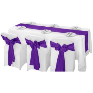 Flohar 12Pack Table Runner 12 x 108 Inches Satin Silk Table Runner for Wedding, Birthday Party, Banquets, Graduations Decoration, fit Rectange and Round Table-Purple