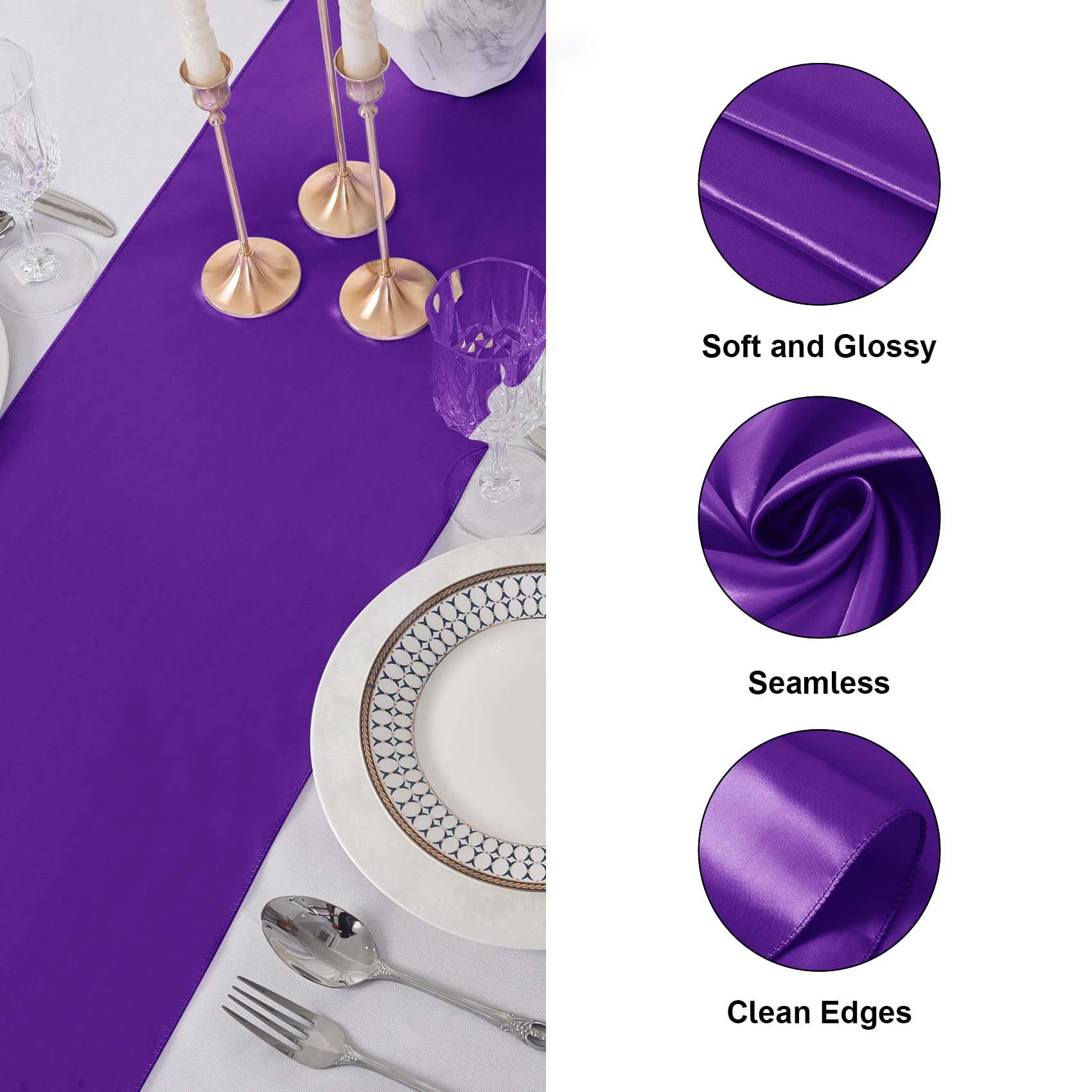 Flohar 12Pack Table Runner 12 x 108 Inches Satin Silk Table Runner for Wedding, Birthday Party, Banquets, Graduations Decoration, fit Rectange and Round Table-Purple